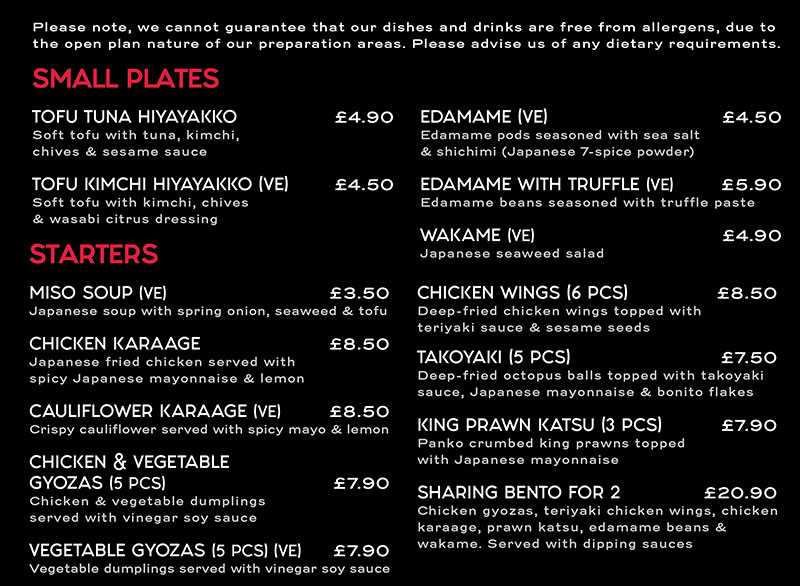 Menu - TADA - Japanese Restaurant & Bar in Leeds