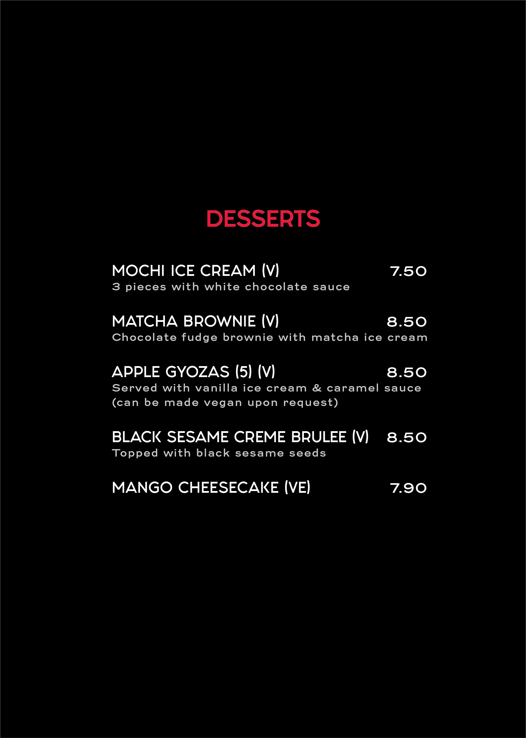 Menu - TADA - Japanese Restaurant & Bar in Leeds